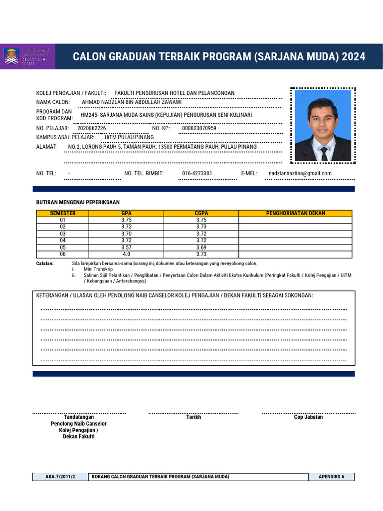 AHMAD NADZLAN AGT - 2024 - Apendix - 06 - Calon Terbaik Program - IsM | PDF