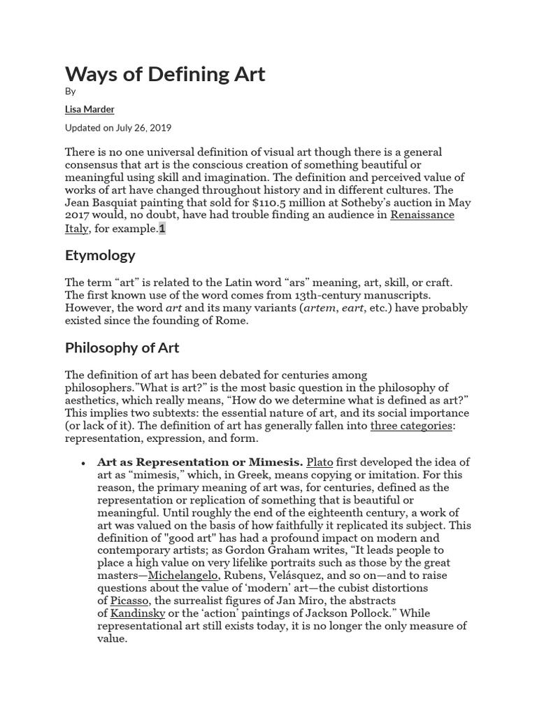 Ways of Defining Art | PDF | Aesthetics | Abstract Art