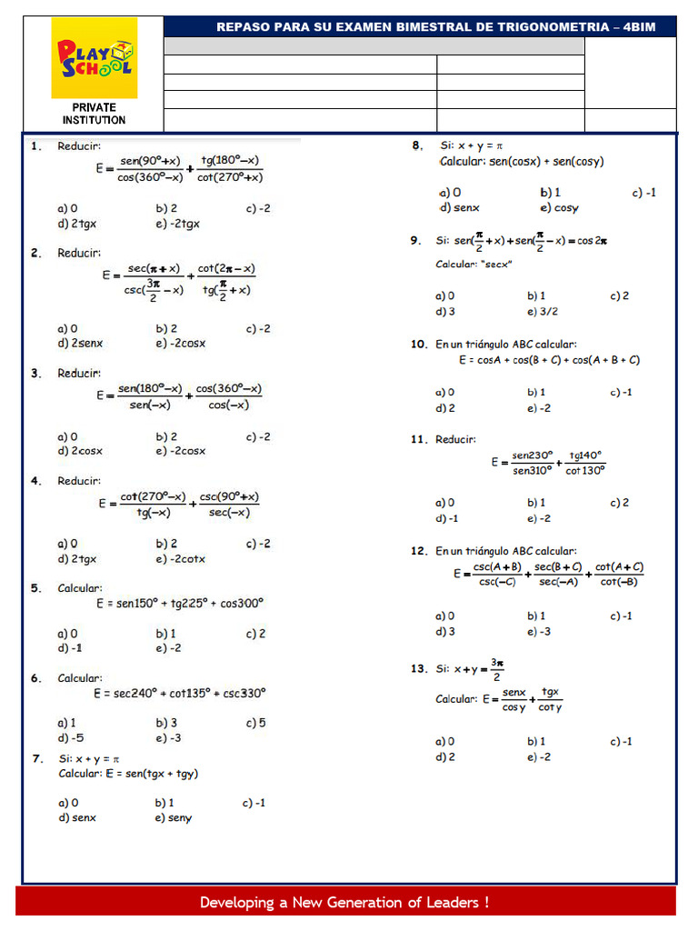Repaso Trigonometría 4Bim 2do Secundaria | PDF