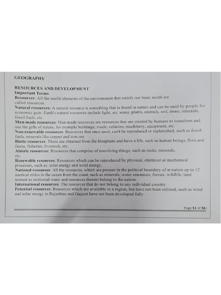 Resources and Development - Geography Class 10th | PDF
