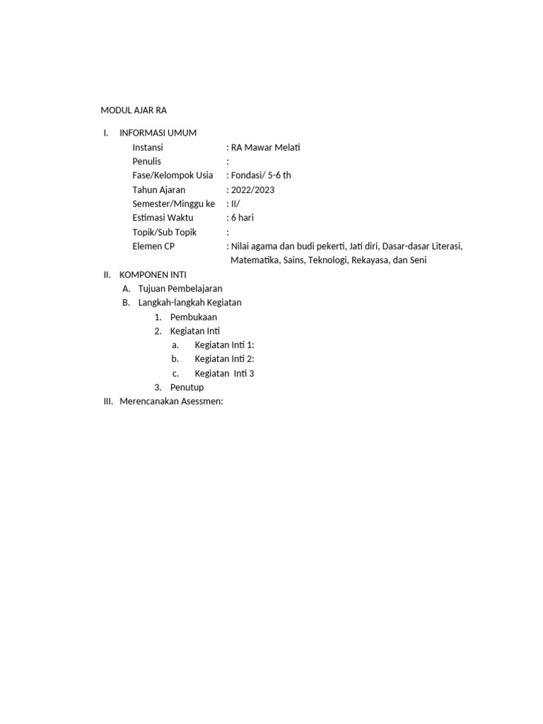 Format Modul Ajar Ra | PDF