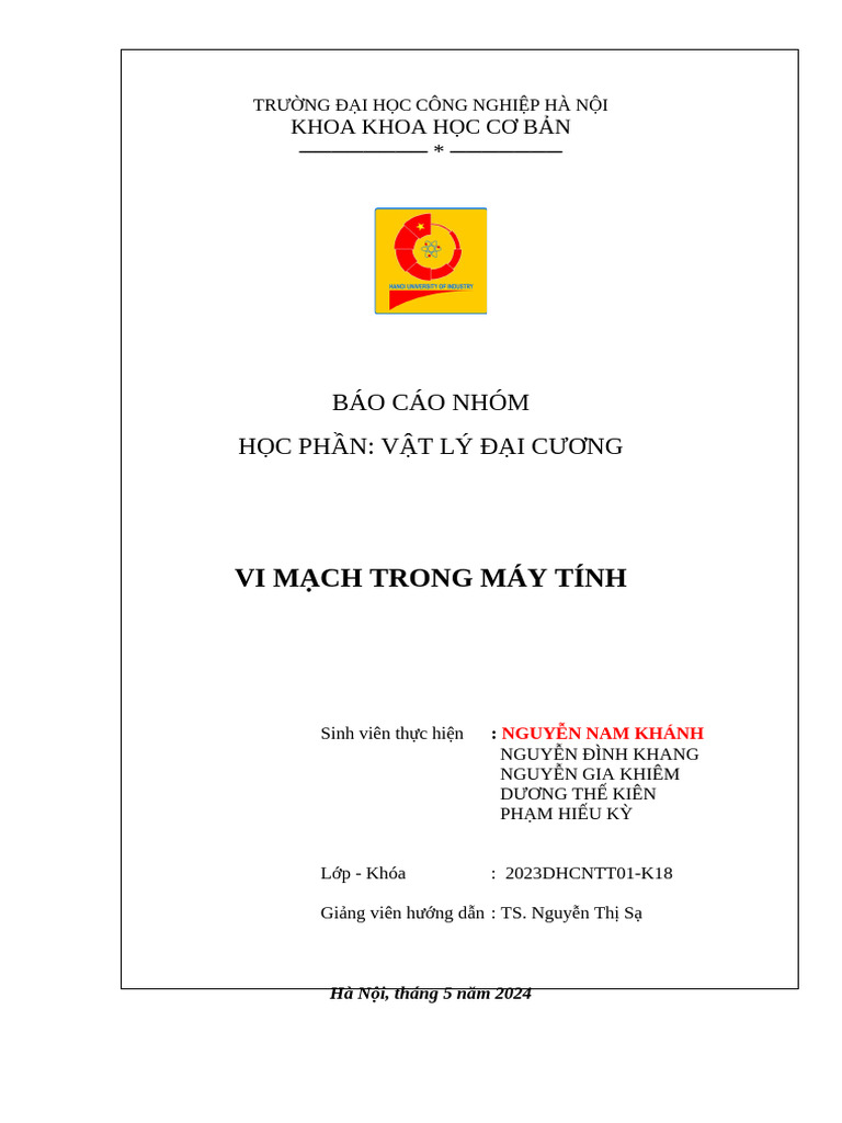 Báo Cáo TNVL Nhóm 2 | PDF