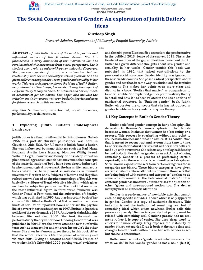 The Social Construction of Gender an Exploration of Judith Butler’s Ideas | PDF | Gender ...