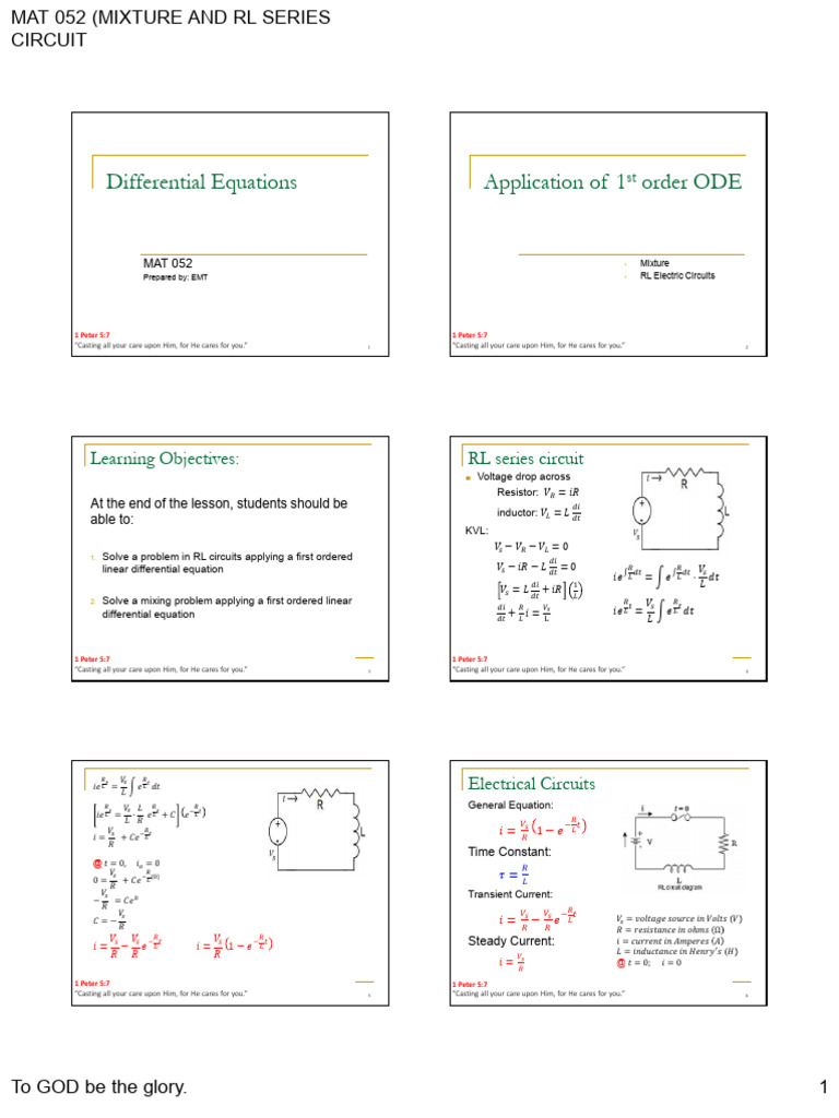 MAT 052 LESSON 11 Electrical Circuits and Mixture | PDF | Electrical ...