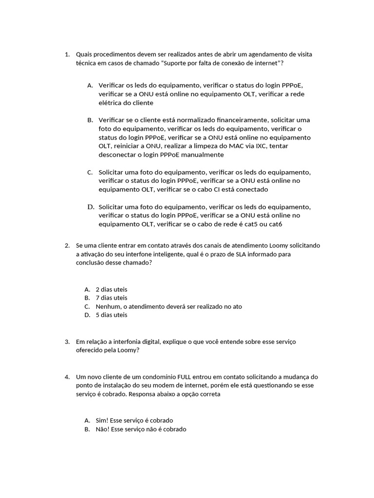 Procedimentos para Suporte de Internet | PDF