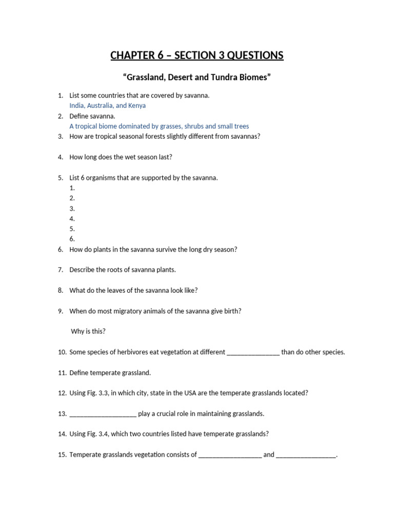 6 3 Questions 1 Pdf Grassland Savanna 