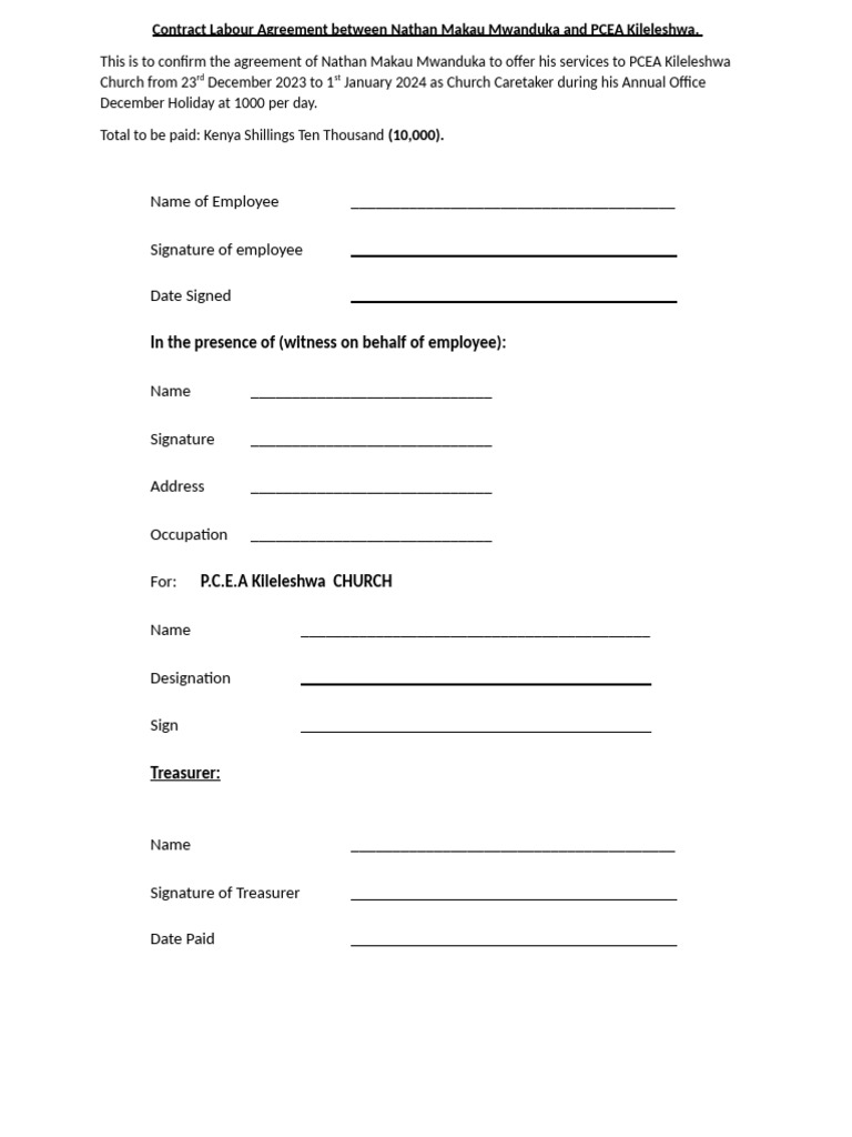Contract Labour Agreement Between Nathan Makau Mwanduka and PCEA ...