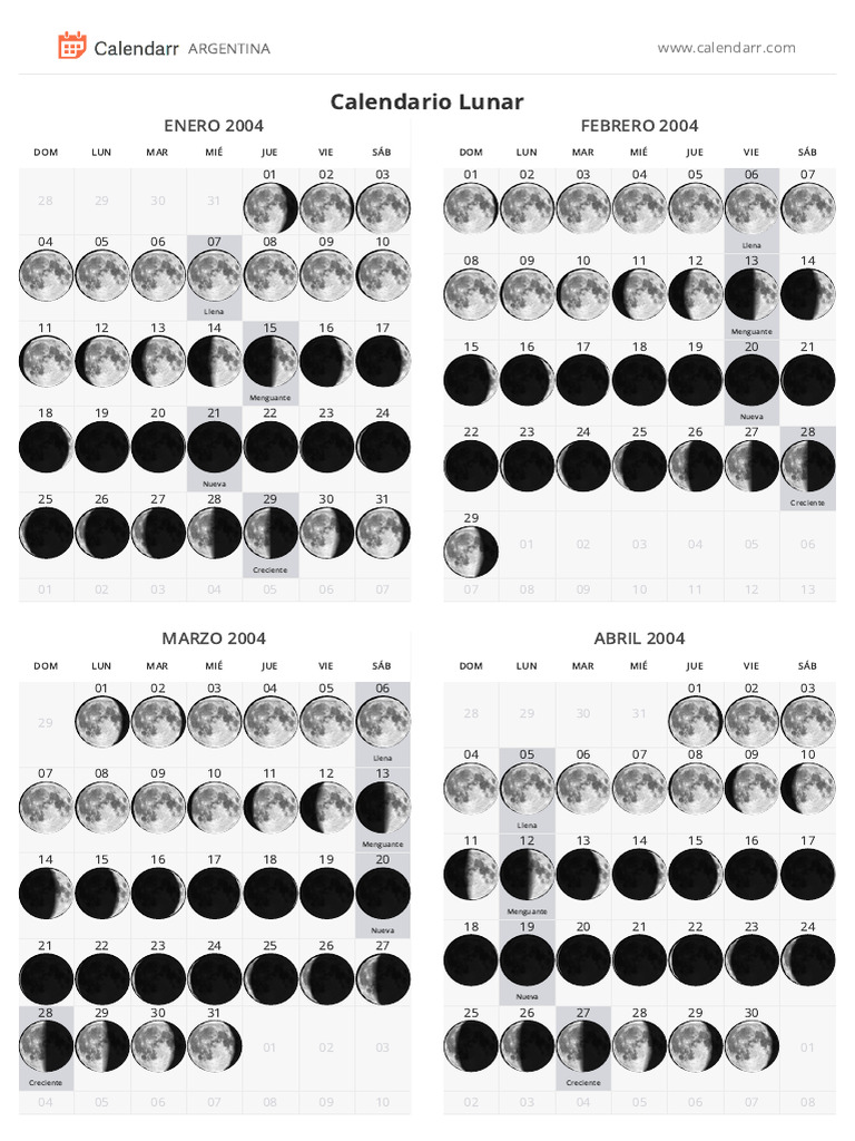 Calendario Lunar de 2004 - Argentina | PDF