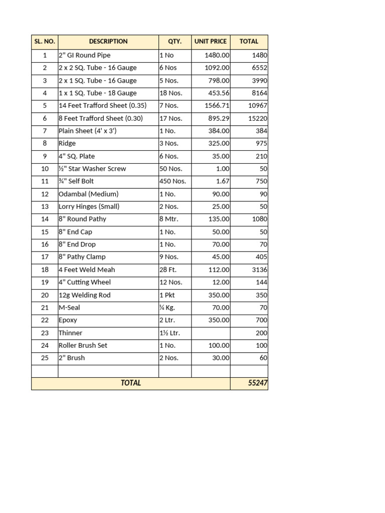 Shed Construction Material List | PDF | Sheet Metal | Pipe (Fluid ...