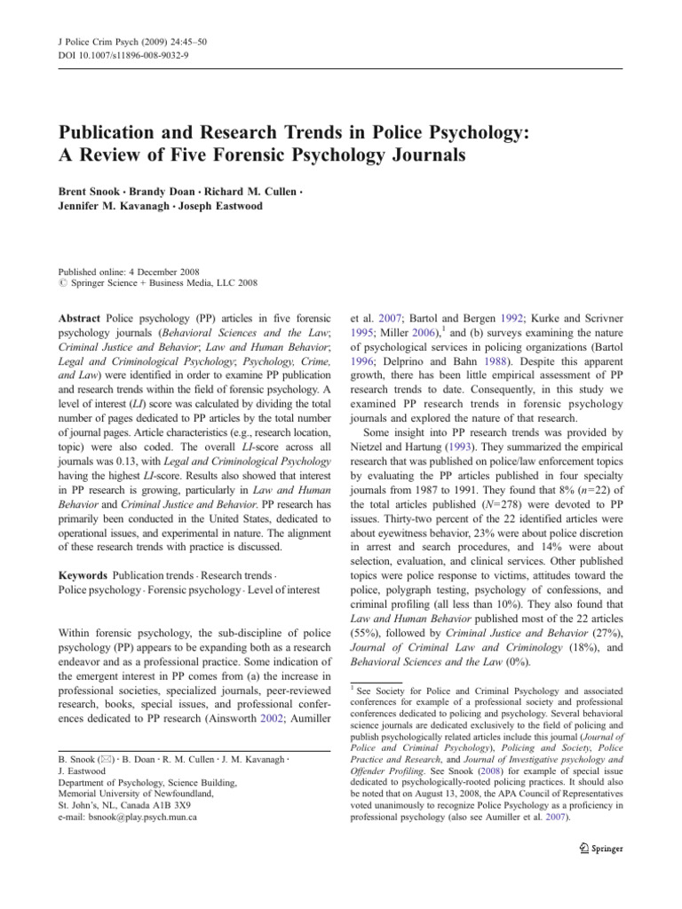 Police Psychology Research Trends Review | PDF | Psychology | Crimes