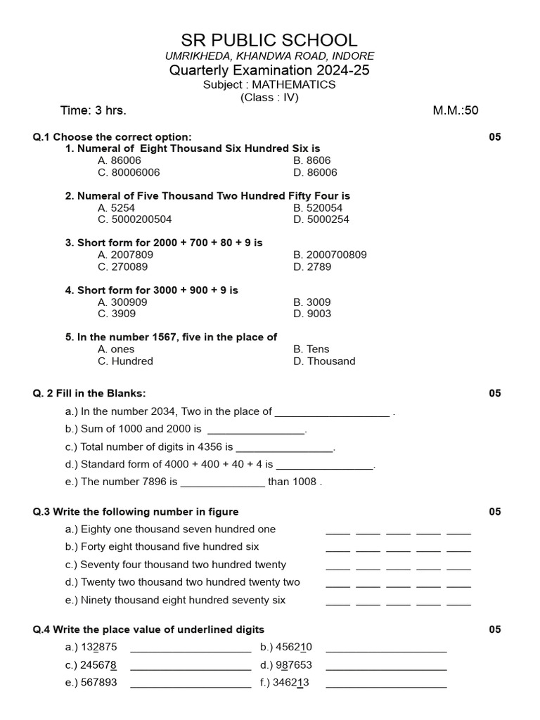 4th class | PDF | Mathematics | Arithmetic