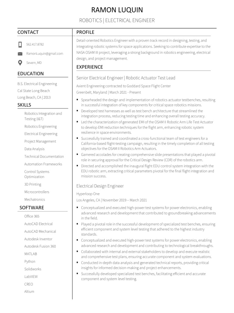 Dice Resume CV Ramon Luquin | PDF | Robotics | Goddard Space Flight Center
