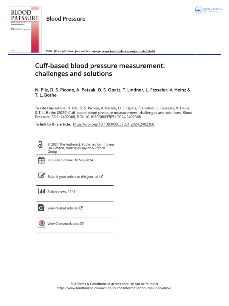 Cuff-Based Blood Pressure Measurement Challenges and Solutions | PDF ...