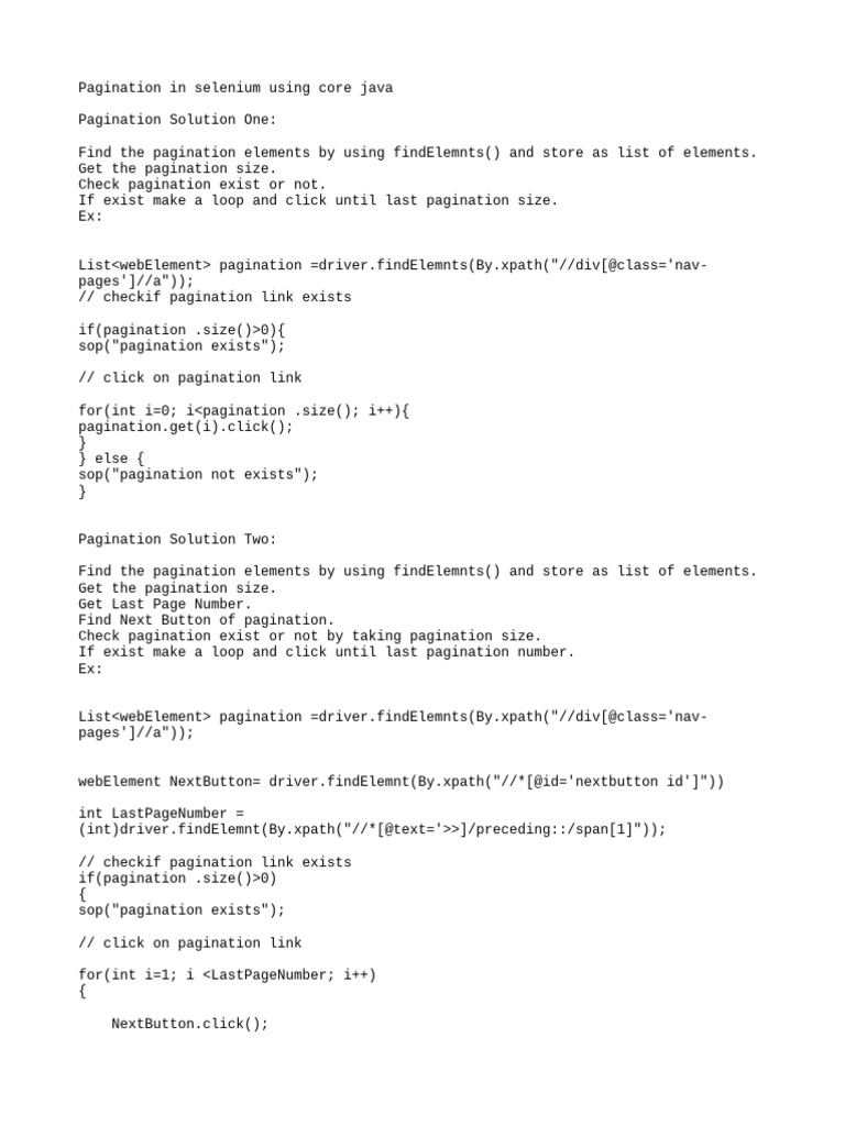 Pagination in Selenium Using Java | PDF