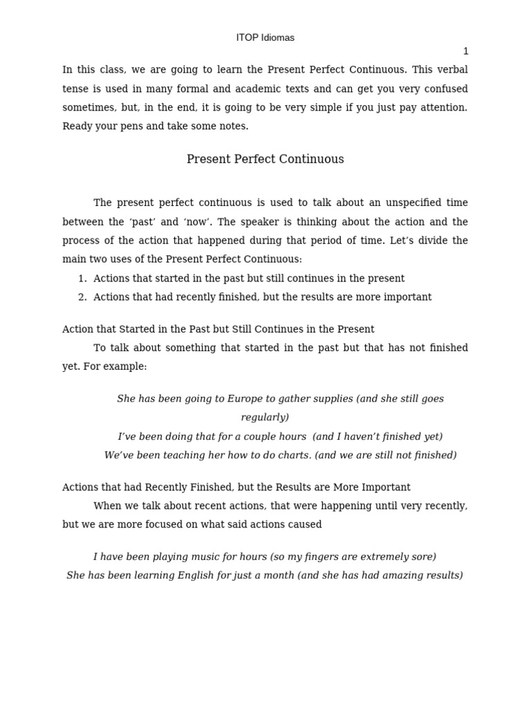 Present Perfect Continuous Explained | PDF | Verb | Perfect (Grammar)