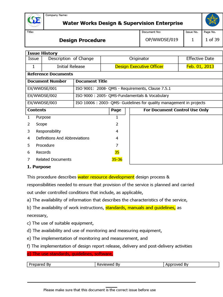 OP_WWDSE_019 Design Procedure_Aug 2009 | PDF | Project Management ...
