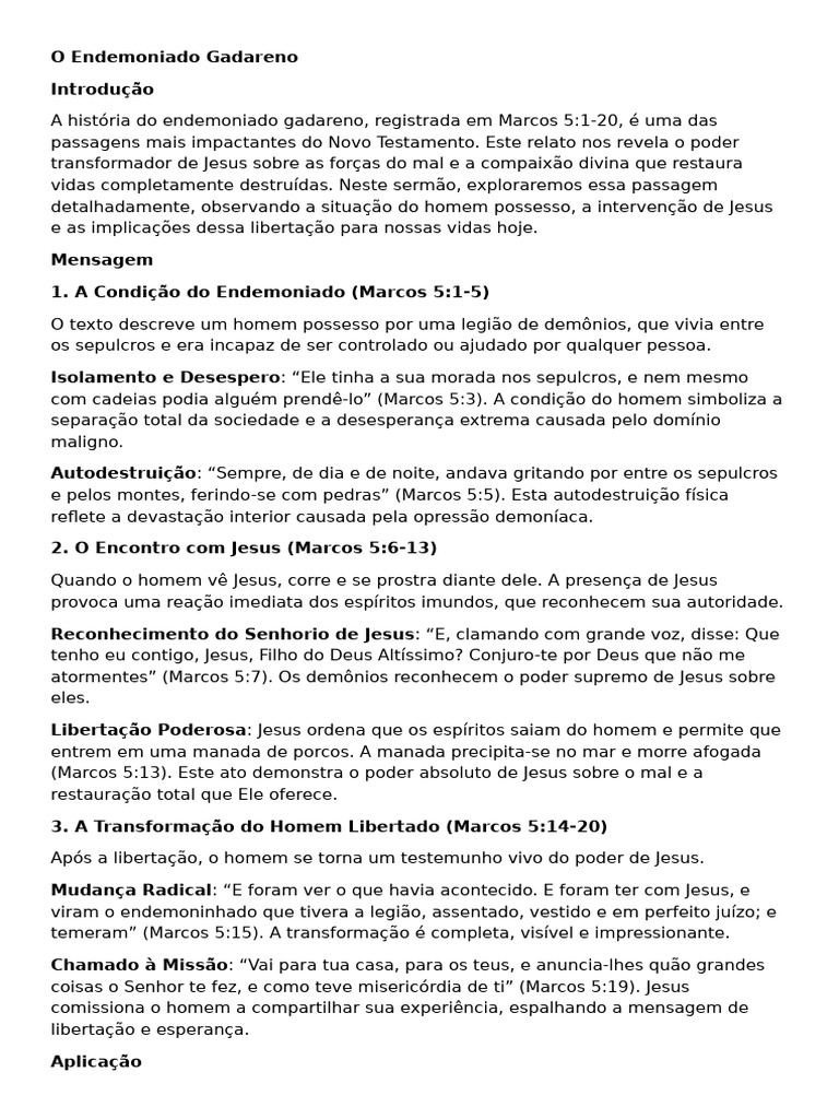 Estudo sobre o Endemoniado Gadareno | PDF | Jesus | Evangelho de Marcos