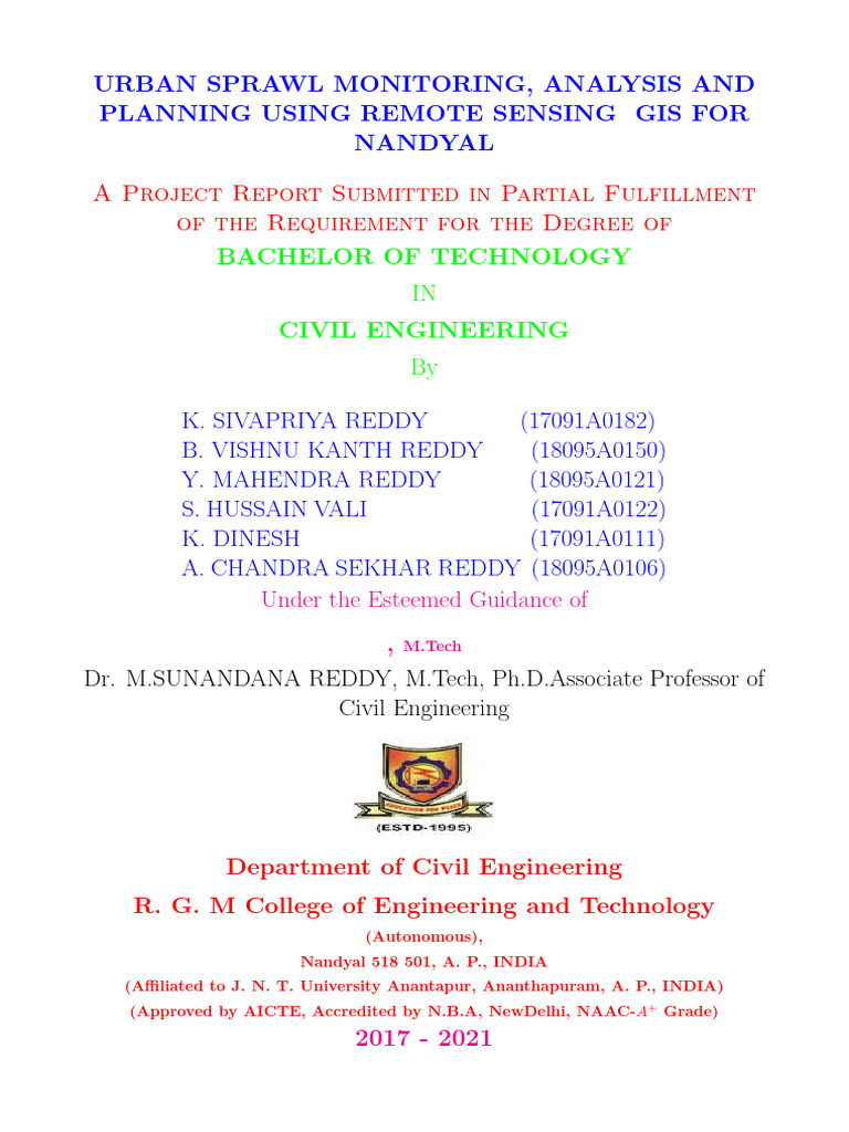 Urban Sprawl Analysis in Nandyal Using GIS | PDF | Geographic ...