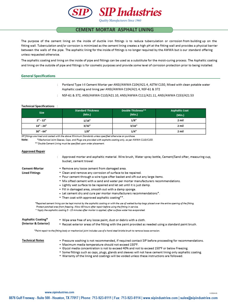 Cement-Mortar Lining AWWA C104 | PDF | Paint | Cement