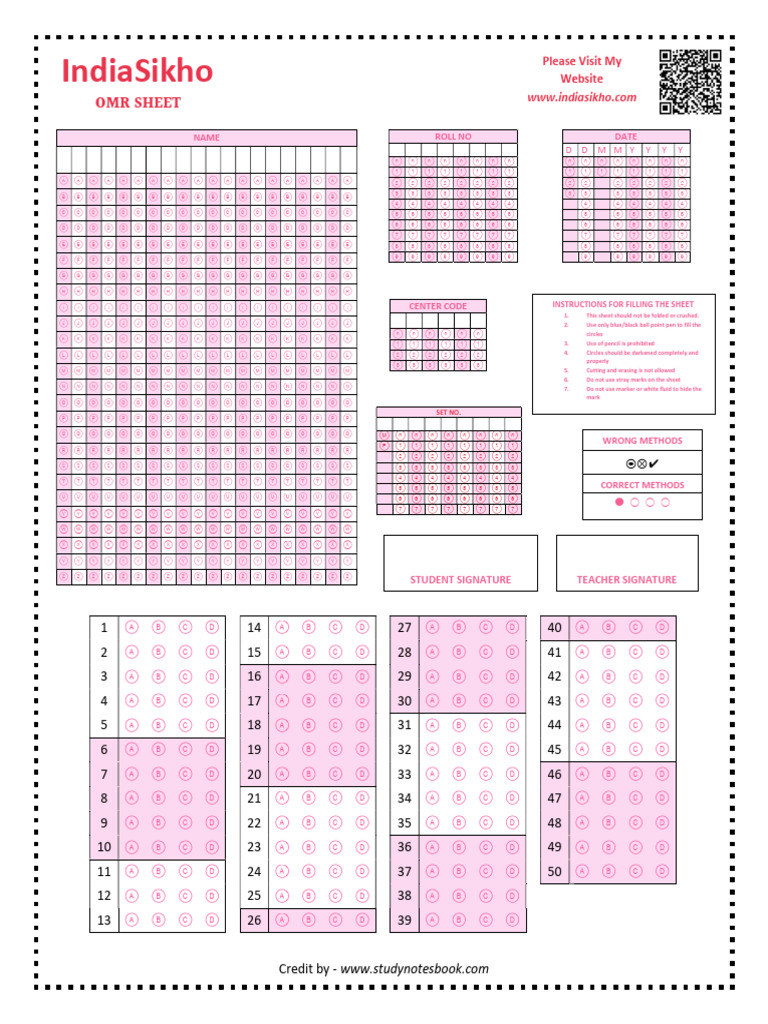 OMR Sheet for 50 Questions PDF | PDF | Writing Implements | Stationery