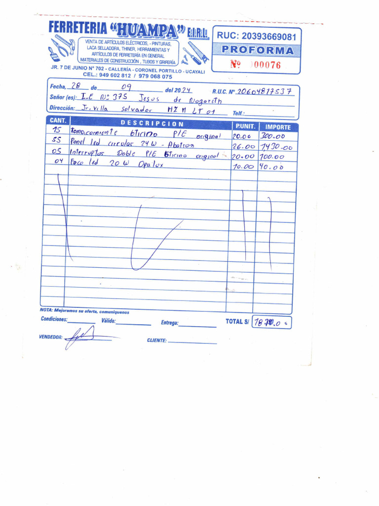 Proforma Sistema Electrico-2024 | PDF