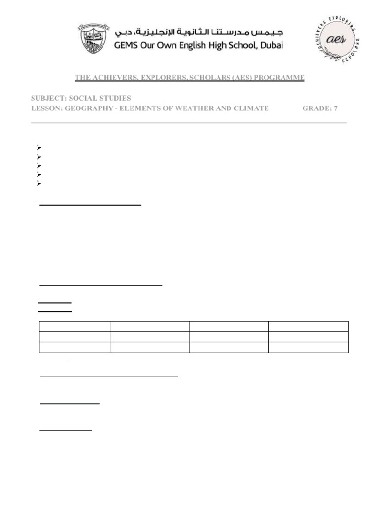 Weather and Climate Worksheet for Grade 7 | PDF