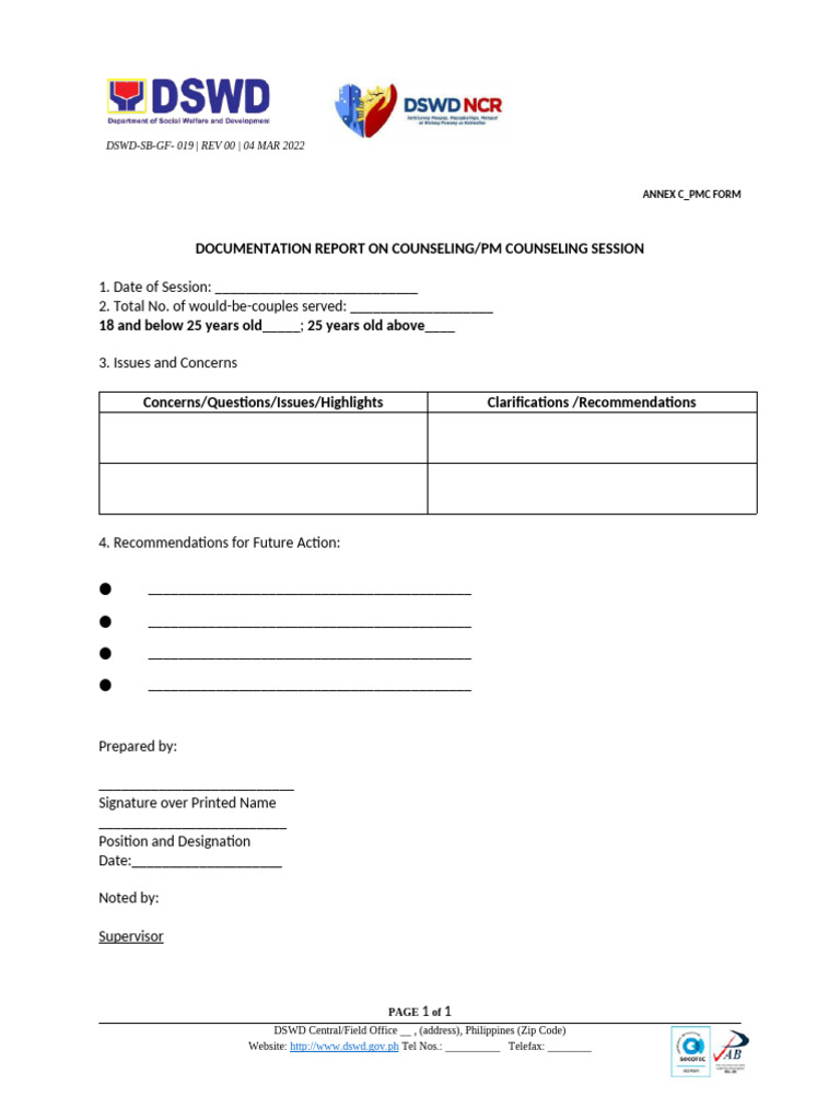 Counseling Session Report Form | PDF