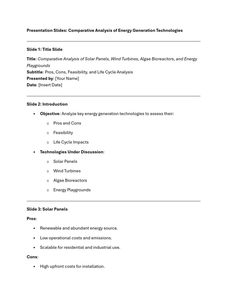 Presentation Slides - Comparative Analysis of Energy Generation ...