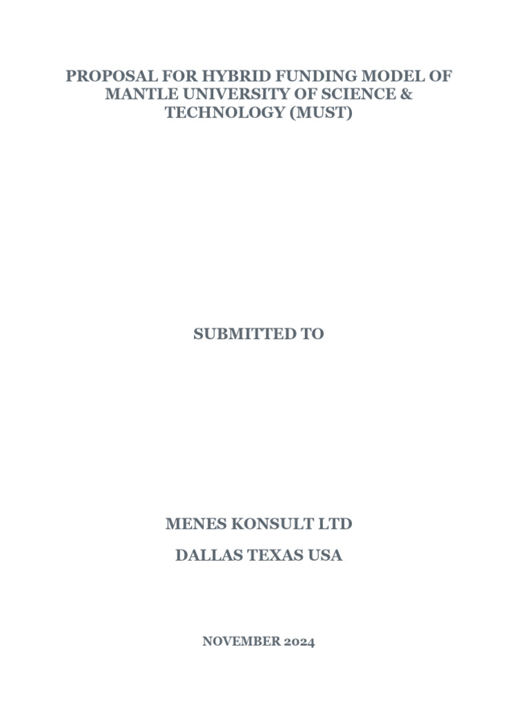 MUST PROPOSAL FOR HYBRID FUNDING MODEL OF MANTLE UNIVERSITY OF SCIENCE ...
