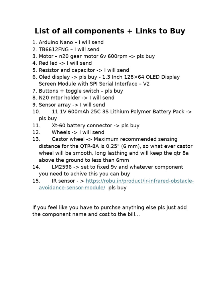 Electronics Components Purchase List | PDF
