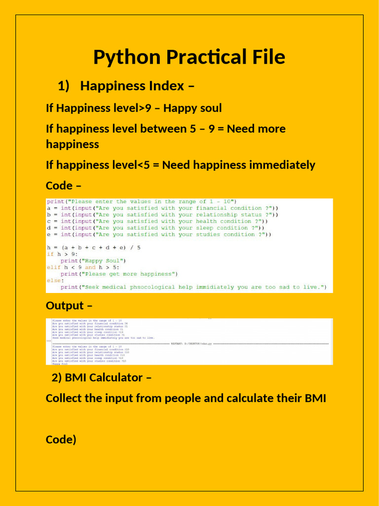 Python Projects: Happiness, BMI, Area | PDF