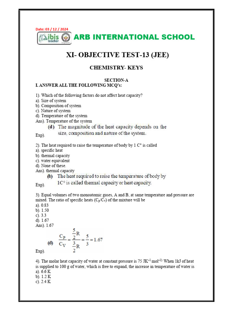 Xi Ot 13 (Thermo) Jee Keys | PDF | Heat Capacity | Thermodynamics