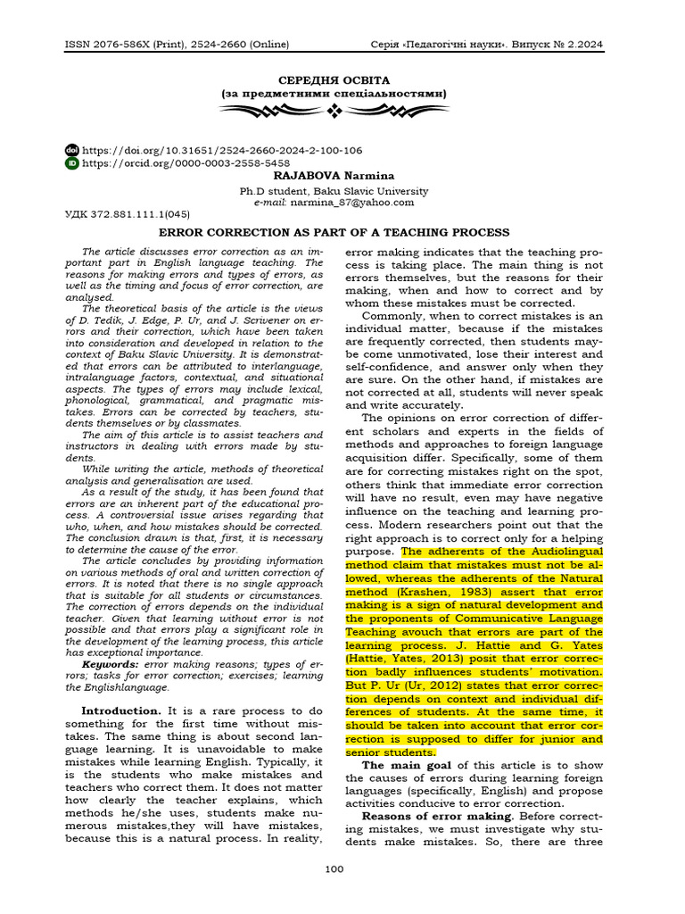 Narmina, Error Correction in TLP, 2024 | PDF | Word | Syntax