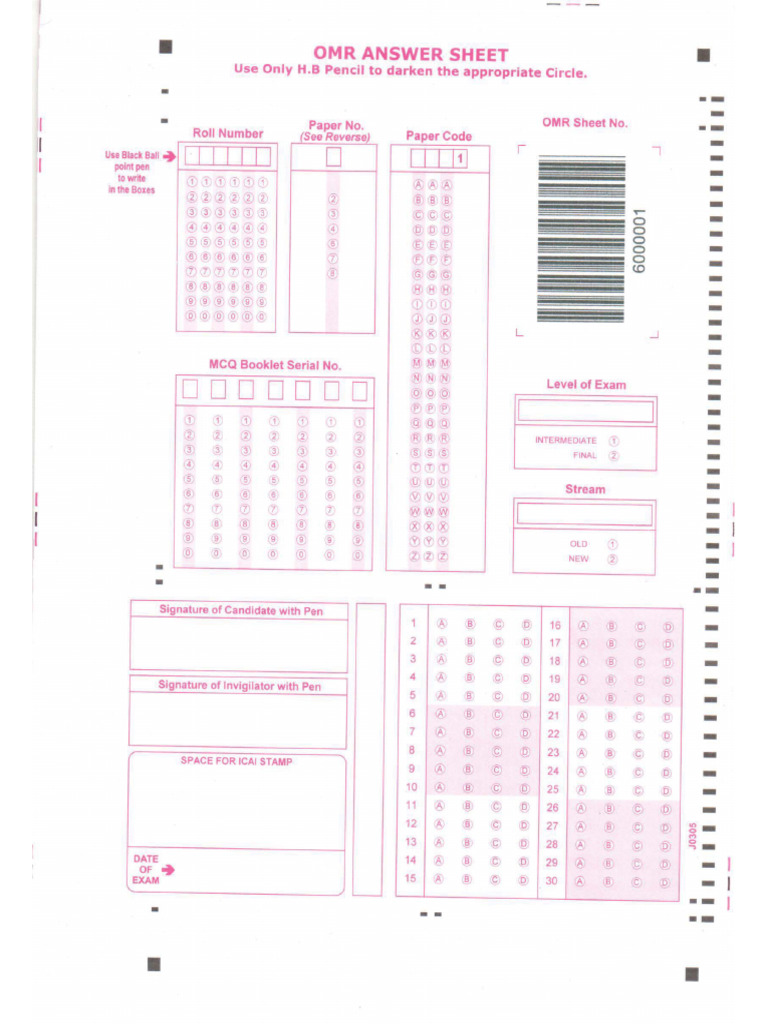Ca Intermediate Omr Sheet | PDF