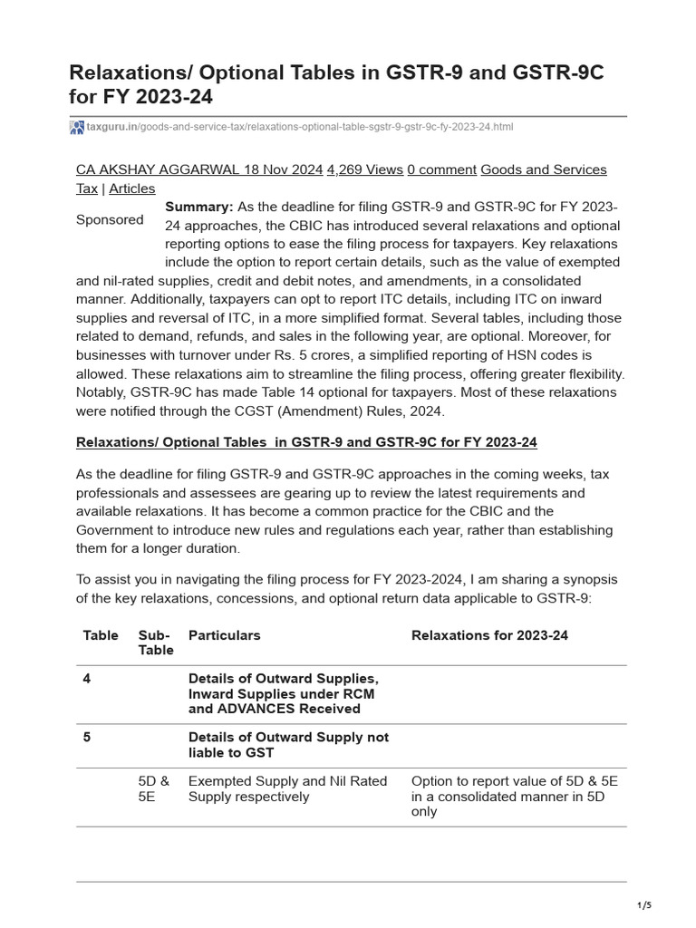 Optional Tables For GSTR-9 | PDF | Public Finance | Taxation