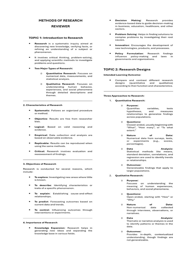 Presh Reviewer For Methods of Research | PDF | Quantitative Research ...