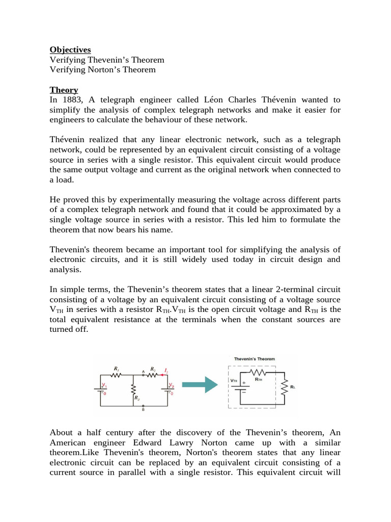 Thevenin Norton Experiment | PDF | Electrical Network | Computer ...