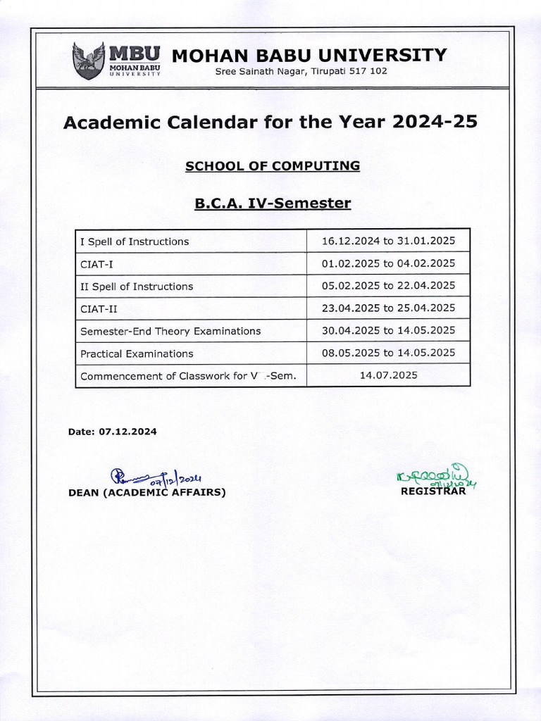 7. MBU SoC - BCA IV Sem - 2024-25 Academic Calendar | PDF | Religious Holidays