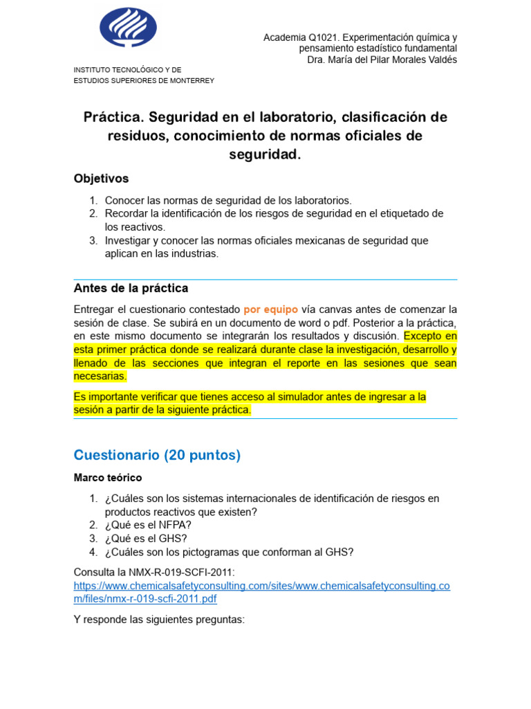 Práctica 1 - Seguridad y Material de Laboratorio - 1621838459 | PDF | Laboratorios | Experimentar