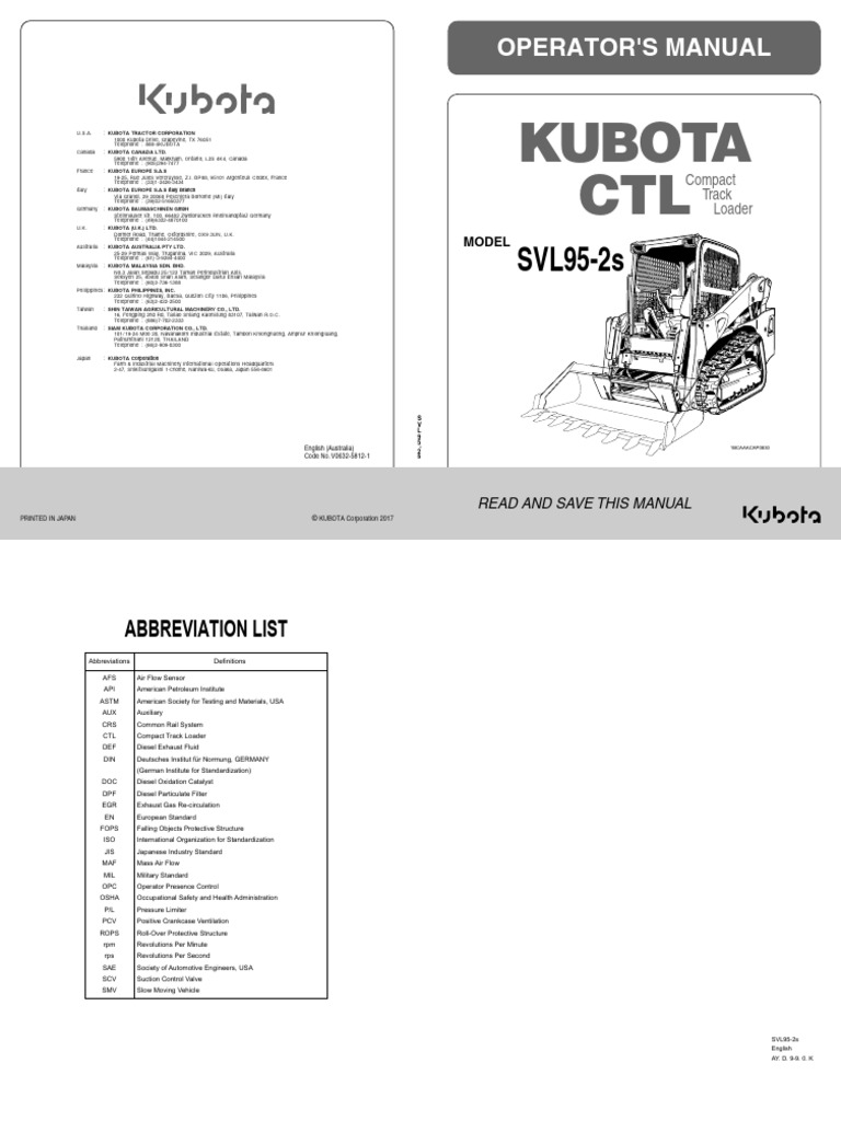 Kubota SVL95-2 Operators Manual | PDF | Engines | Mechanical Engineering