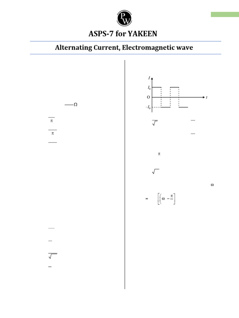 Asps-7 For Yakeen: Alternating Current, Electromagnetic Wave | PDF | Capacitor | Series And ...
