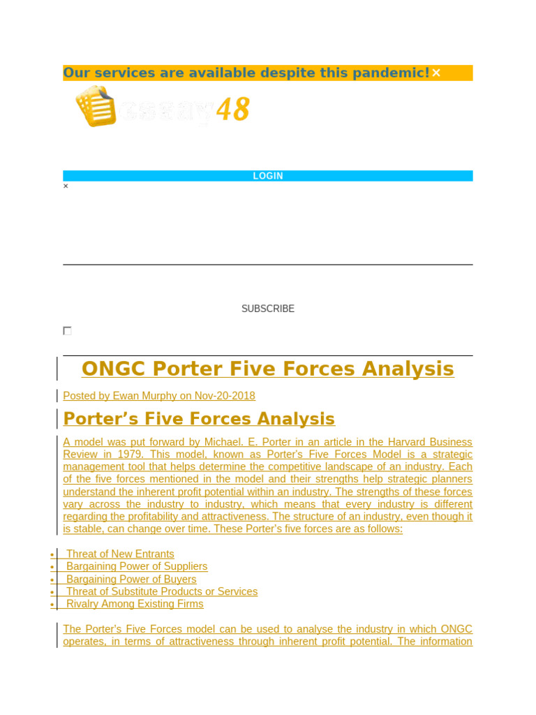 Ongc Porter Five Forces Analysis | PDF | Supply Chain | Bargaining