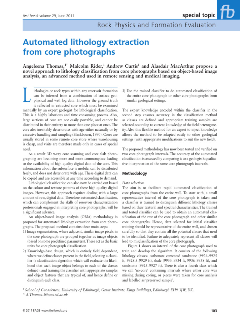 Automated Lithology Extraction From Core Photographs | PDF | Image Segmentation | Statistical ...