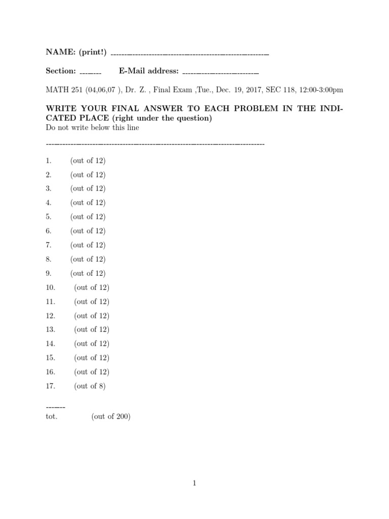 Rutgers Univesity MATH 251 Final Exam | PDF | Mathematical Analysis ...