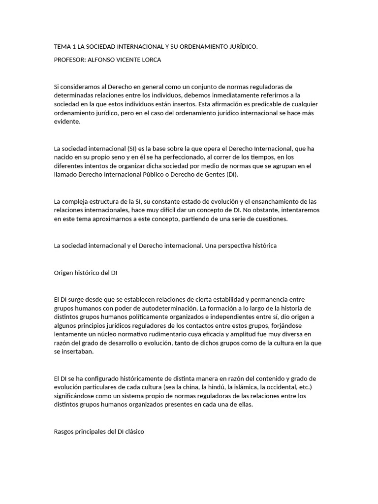 TEMA 1 LA SOCIEDAD INTERNACIONAL Y SU ORDENAMIENTO JURÃ DICO | PDF | Ciencias Políticas