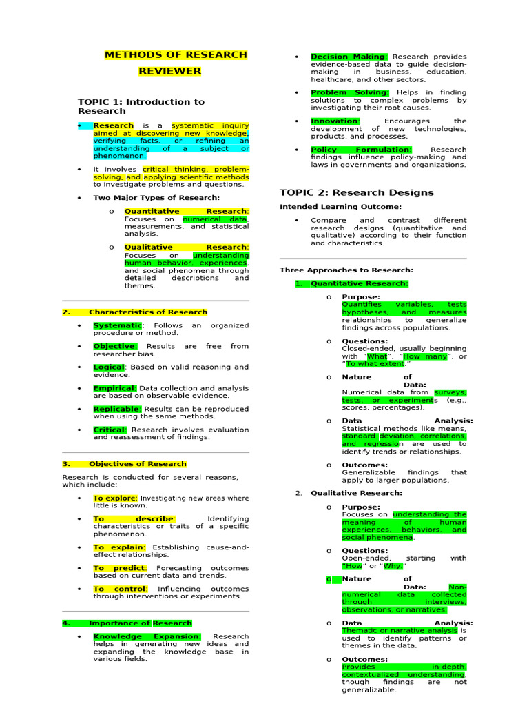 Reviewer For Methods of Research | PDF | Quantitative Research | Statistics