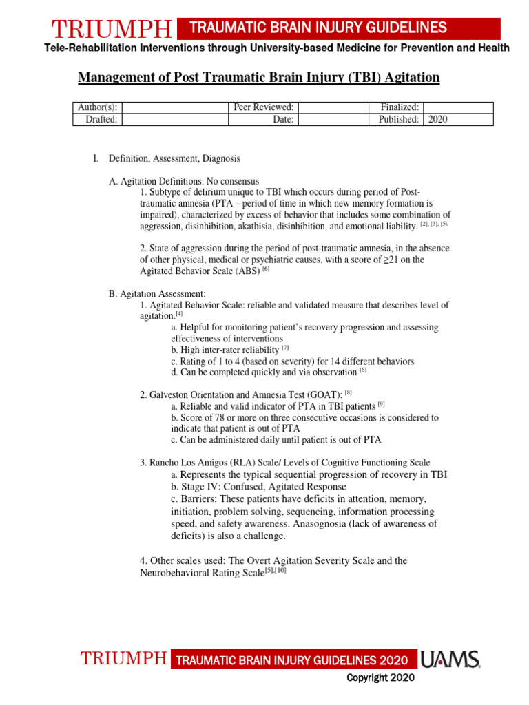 Guidelines-TBI-Agitation-2020 | PDF | Antipsychotic | Traumatic Brain ...
