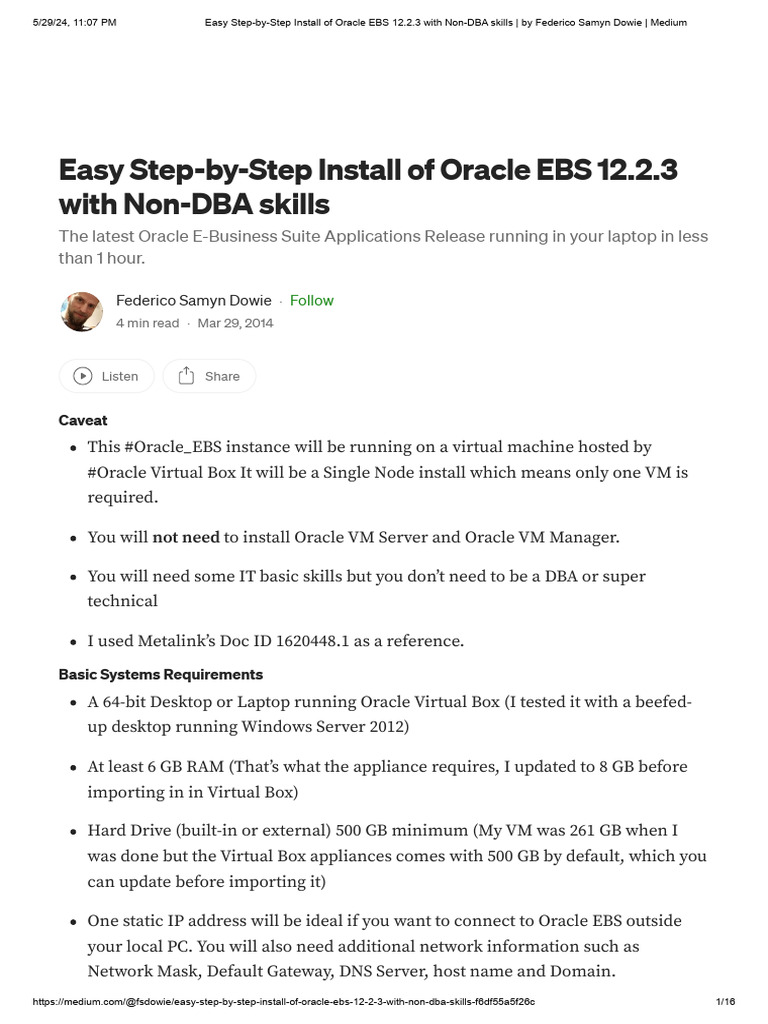 Easy Step-By-Step Install of Oracle EBS 12.2.3 With Non-DBA Skills - by Federico Samyn Dowie ...