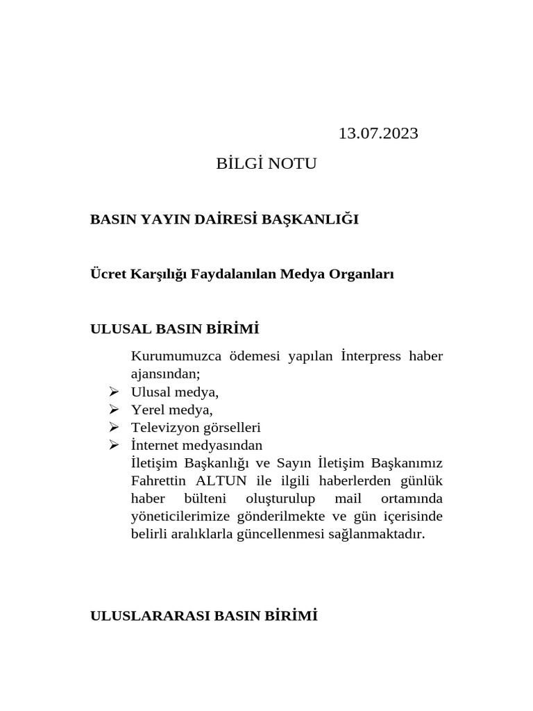 13.07.2023 Bilgi Notu | PDF