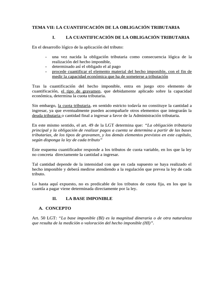 Tema Vii La Cuantificacion de La Obligacion Tributaria | PDF | Impuestos | Contabilidad